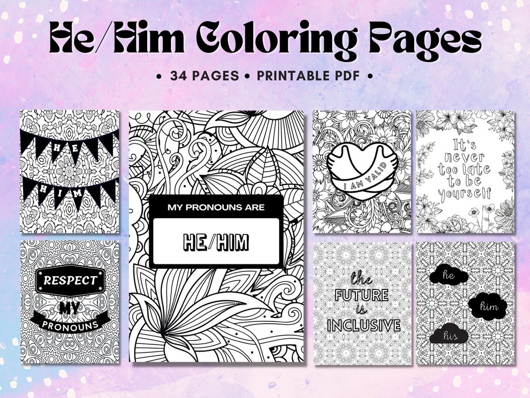 He/him Pronoun Coloring Pages, LGBTQ, Mental Health Coloring Pages ...