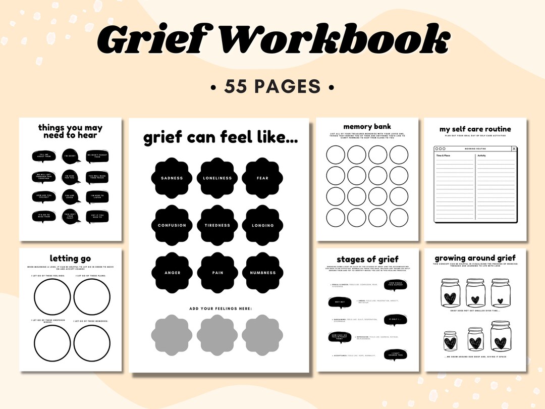 Grief Worksheets, Self Care Workbook, Grief Therapy Journal, Processing ...