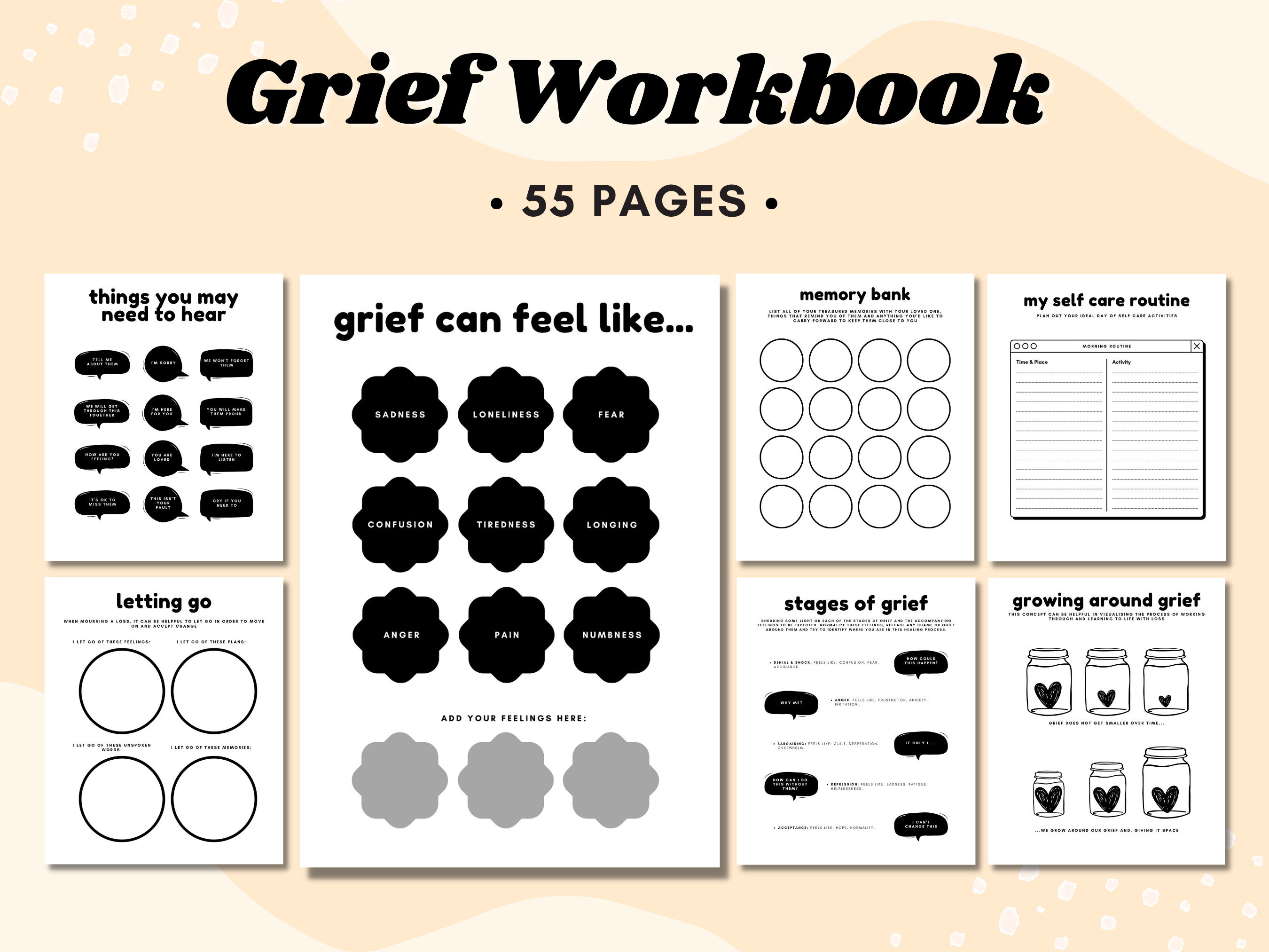 Grief Worksheets, Self Care Workbook, Grief Therapy Journal, Processing ...
