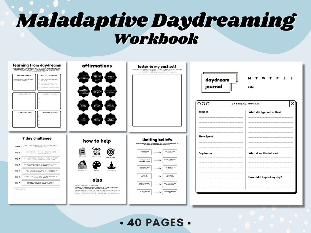 Maladaptive Daydreaming Worksheets, Workbook, Trigger Journal, Therapy Printable, Mental Health ...