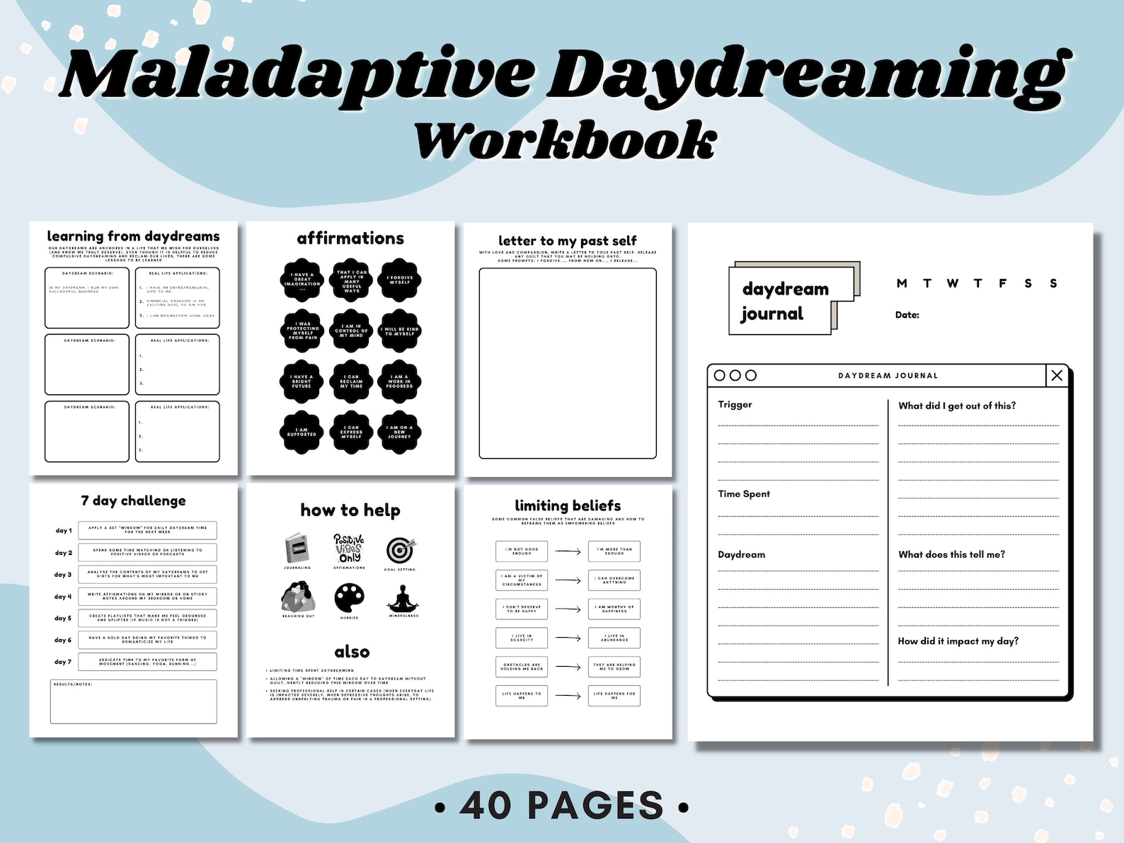 Maladaptive Daydreaming Worksheets, Workbook, Trigger Journal, Therapy ...