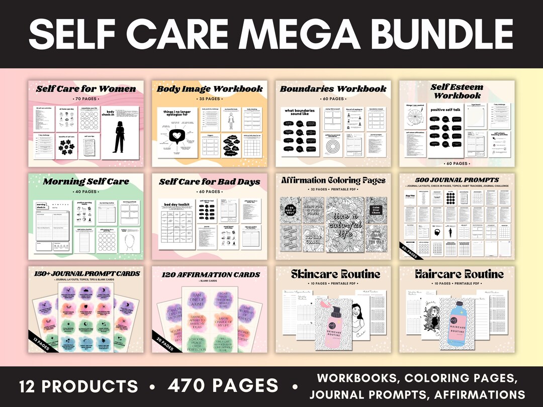 Self Care Mega Bundle, Self Care Workbook, Mental Health, Self Care for ...