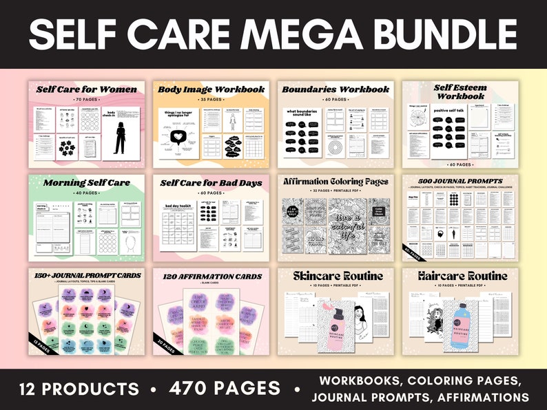 Self Care Mega Bundle, Self Care Workbook, Mental Health, Self Care for ...