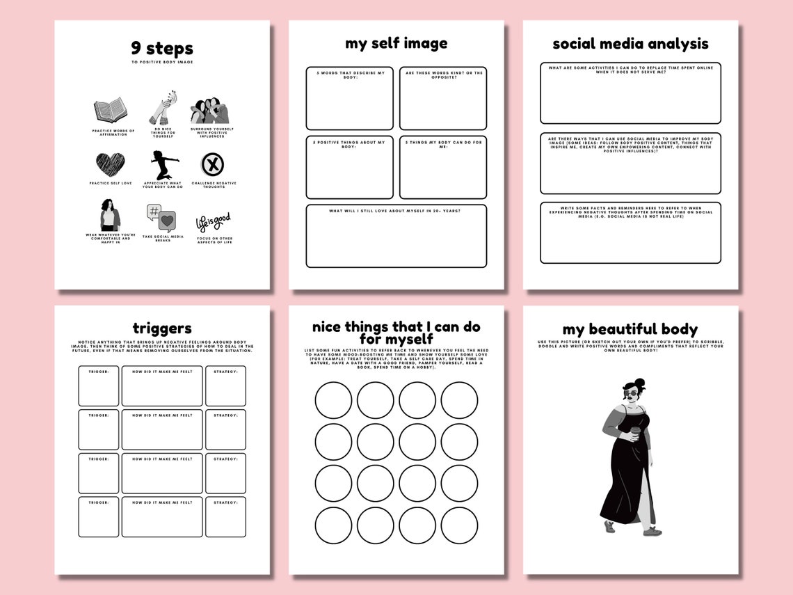 Teen Body Image Workbook, Body Positive Worksheets, Body Acceptance ...
