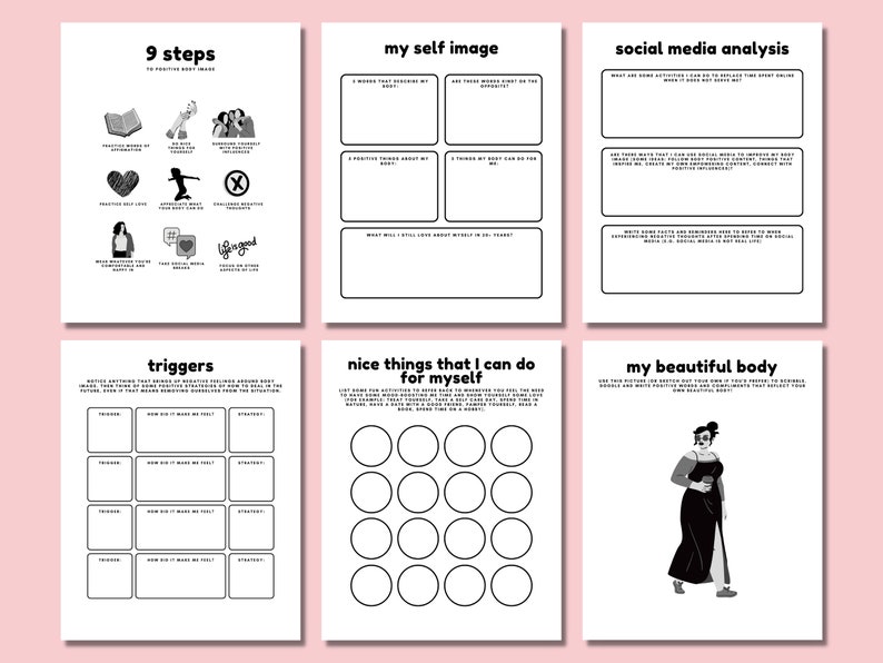 Teen Body Image Workbook, Body Positive Worksheets, Body Acceptance ...