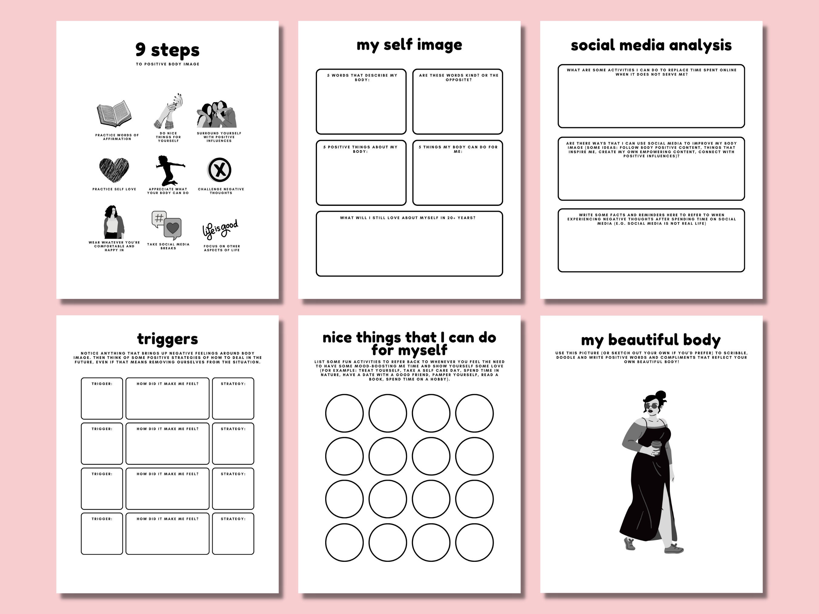 Teen Body Image Workbook, Body Positive Worksheets, Body Acceptance ...