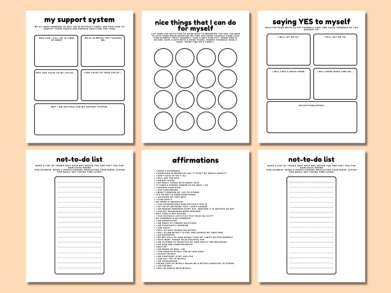 Caregiver Self Care Workbook, Caregiver Journal, Mental Health, Therapy ...