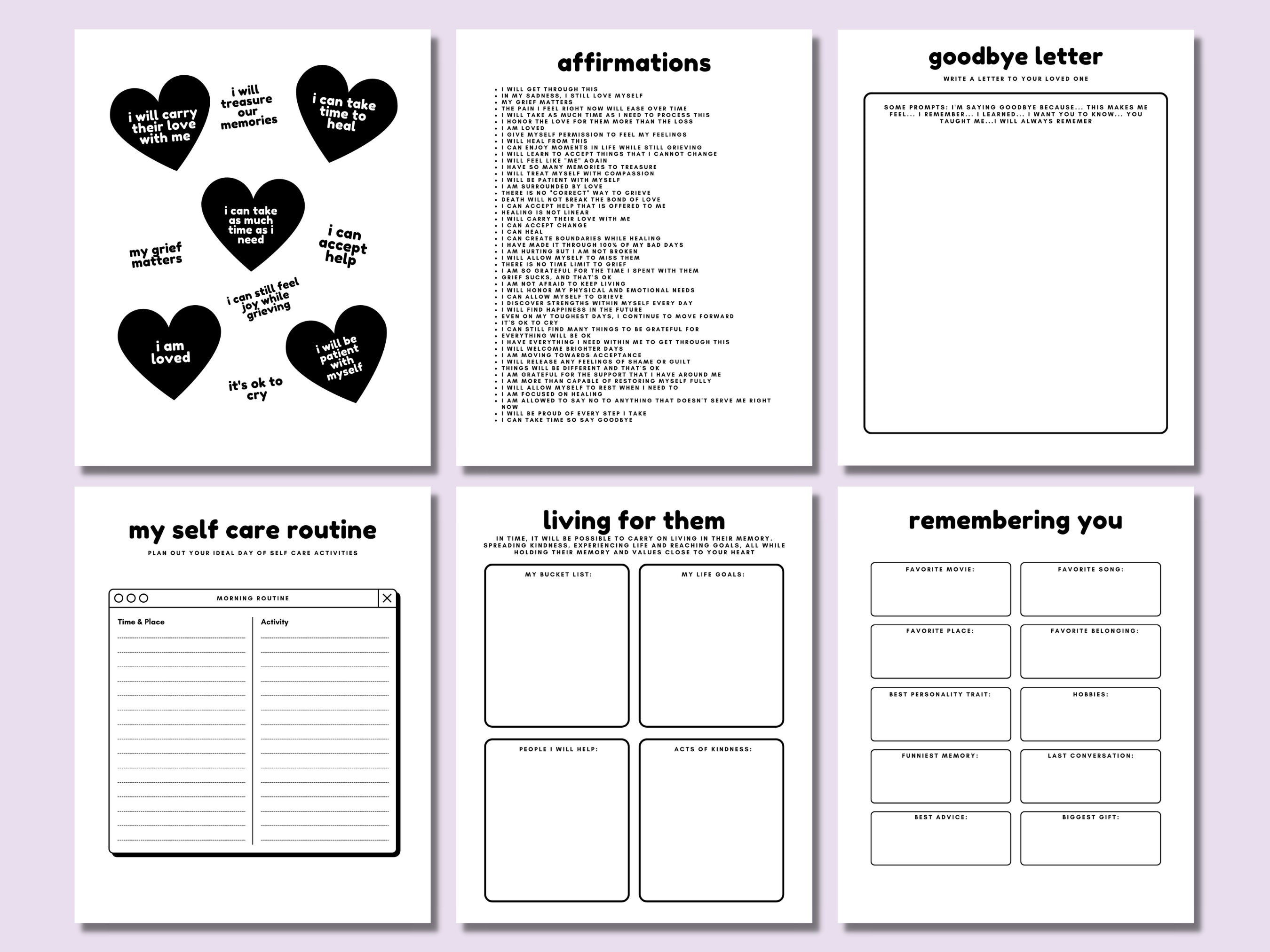 Grief Worksheets for Teens, Self Care Workbook, Grief Therapy Journal ...