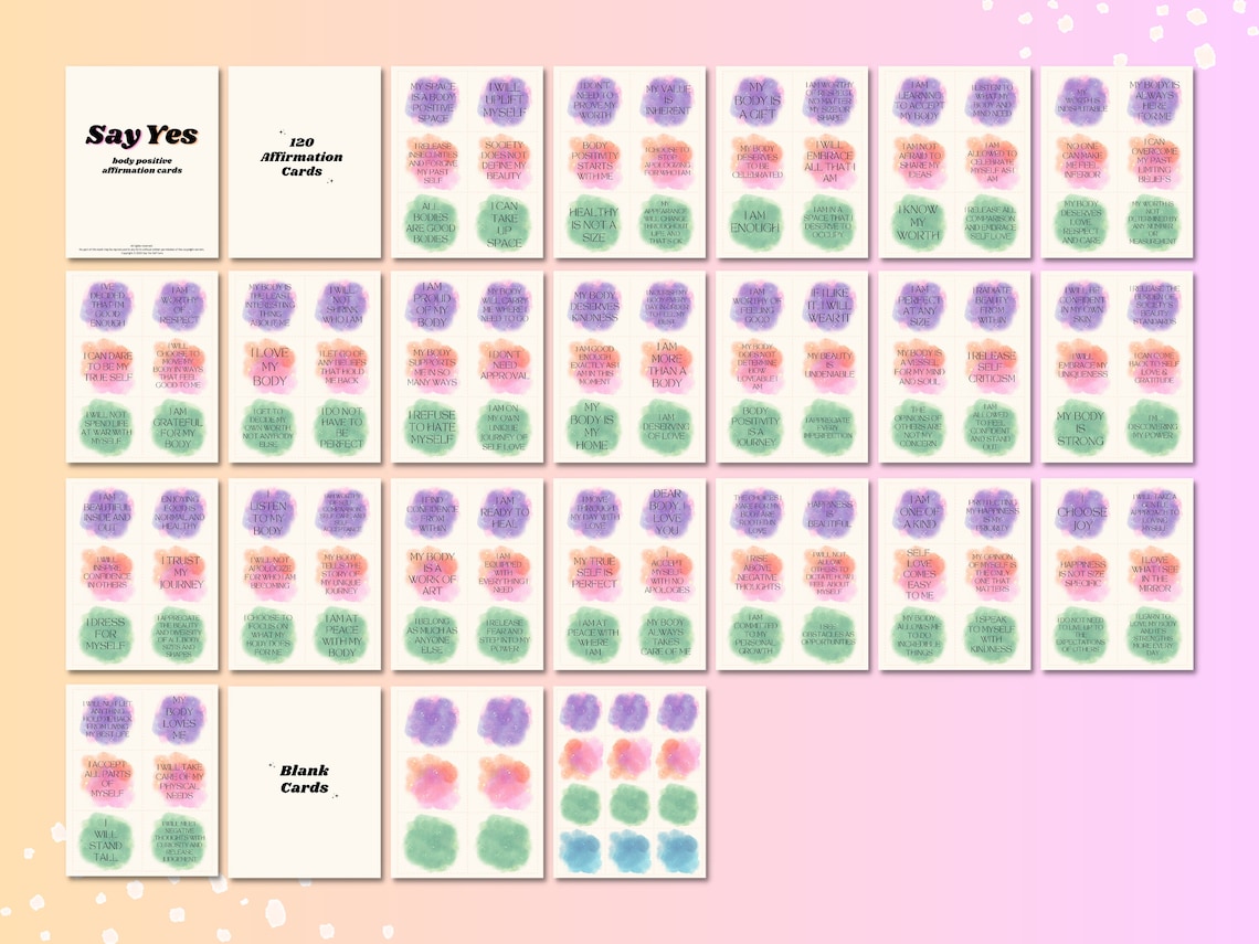 Body Positive Affirmation Cards, Printable, Body Image, Positive ...