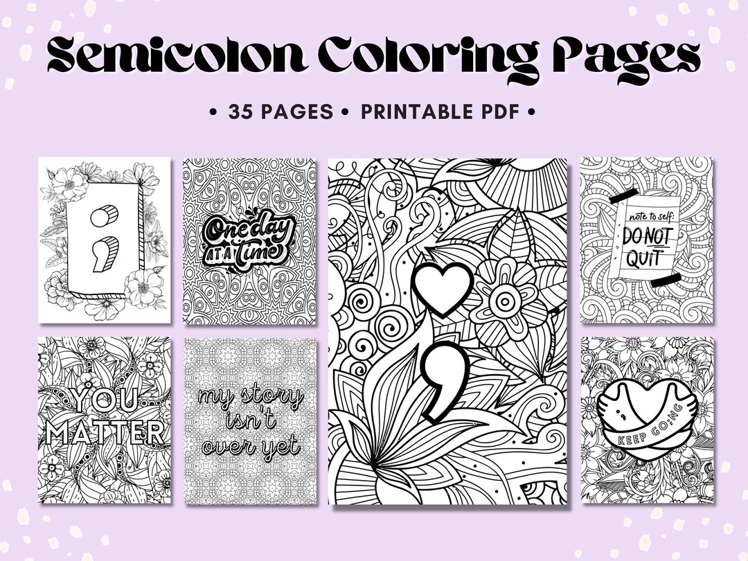 Semicolon Coloring Pages, Mental Health, Anxiety, Depression, Coloring ...