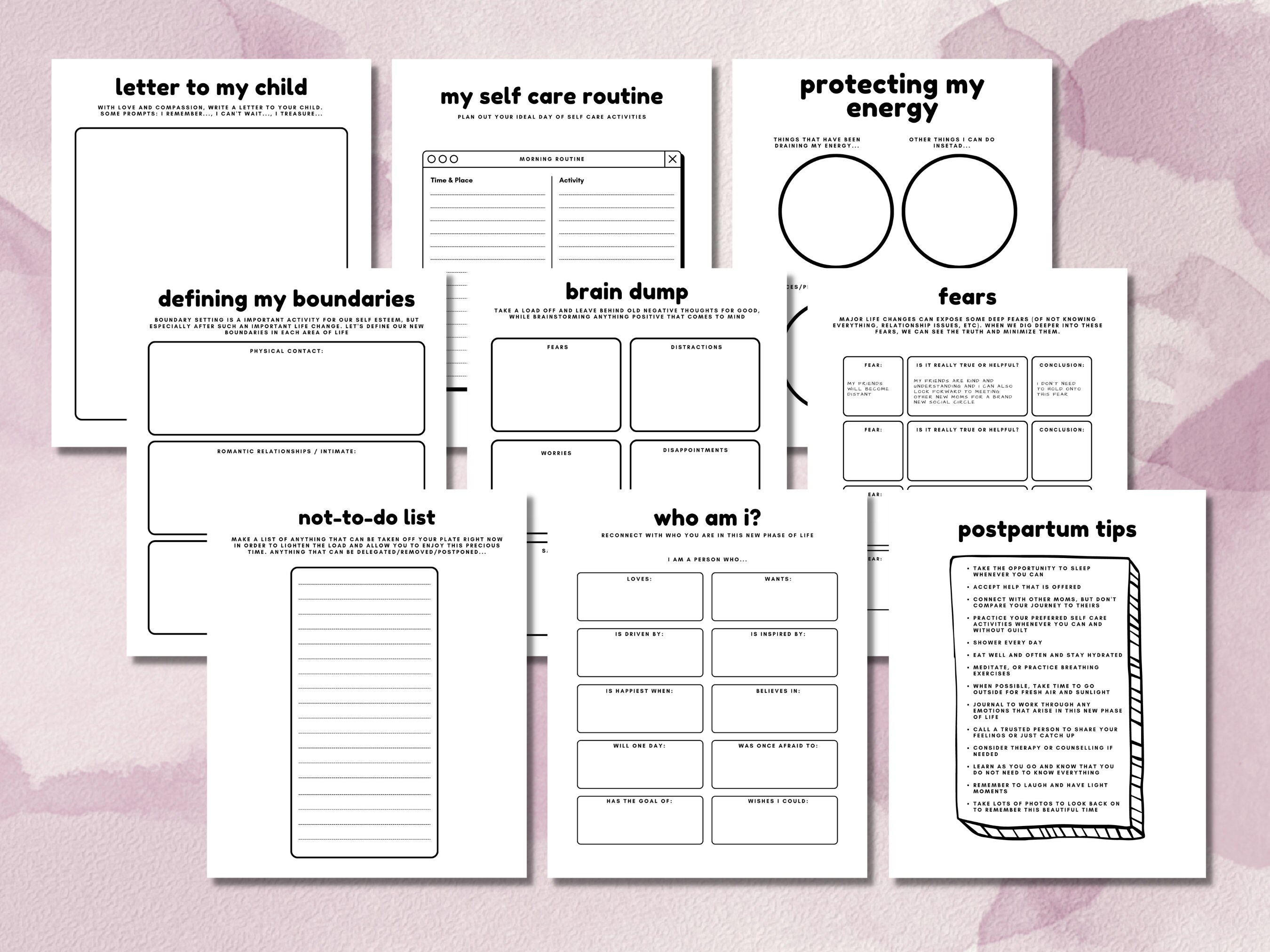 New Mom Self Care Workbook, Postpartum Journal, Mental Health, Therapy ...