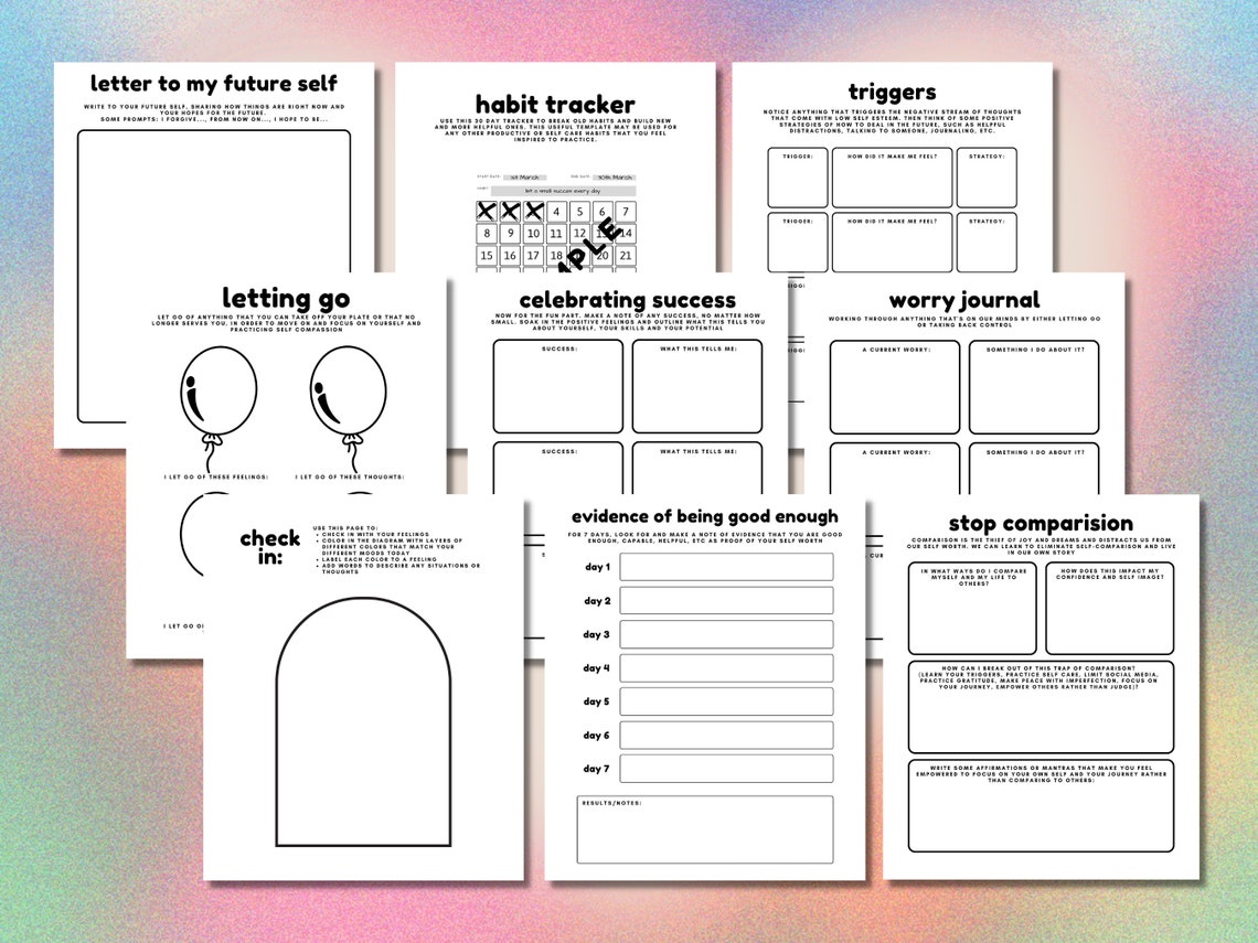 Self Esteem for Teens Worksheets, Workbook, Self Esteem Journal, Low ...