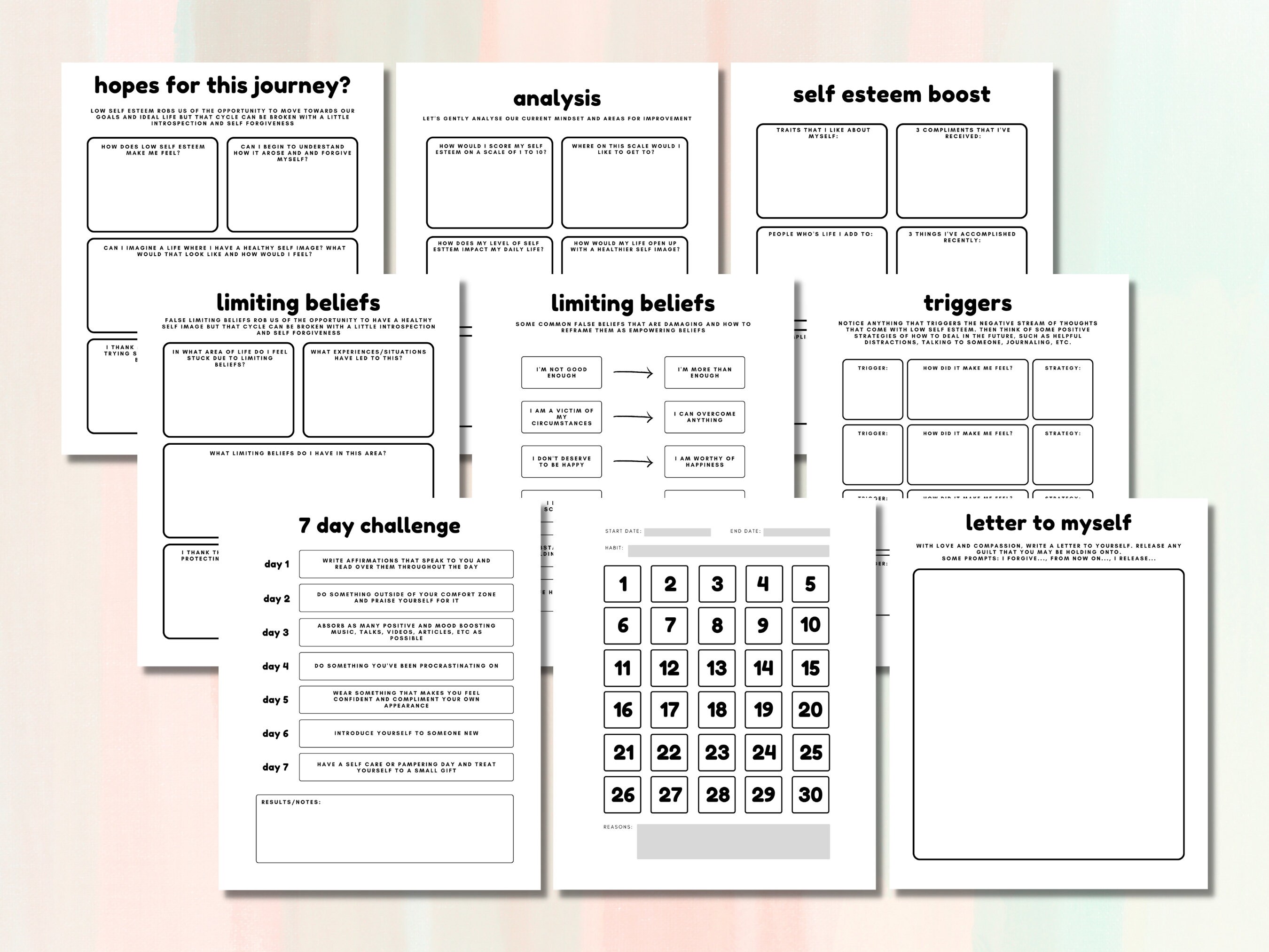 Self Esteem Worksheets Workbook Self Esteem Journal Low - Etsy