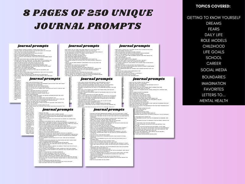 250 Journal Prompts for Teens, Teen Mental Health, Beginners, Deep ...