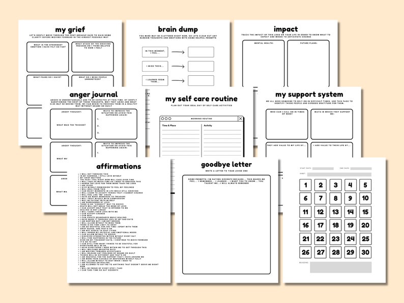 Grief Worksheets, Self Care Workbook, Grief Therapy Journal, Processing ...