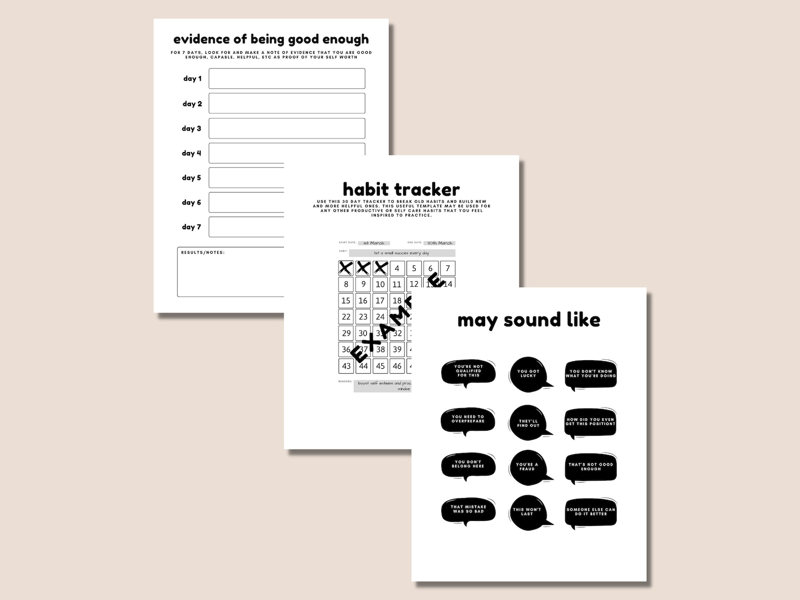 Imposter Syndrome Worksheets Workbook Self Esteem Inner - Etsy