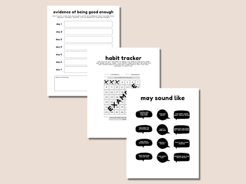 Imposter Syndrome Worksheets Workbook Self Esteem Inner - Etsy