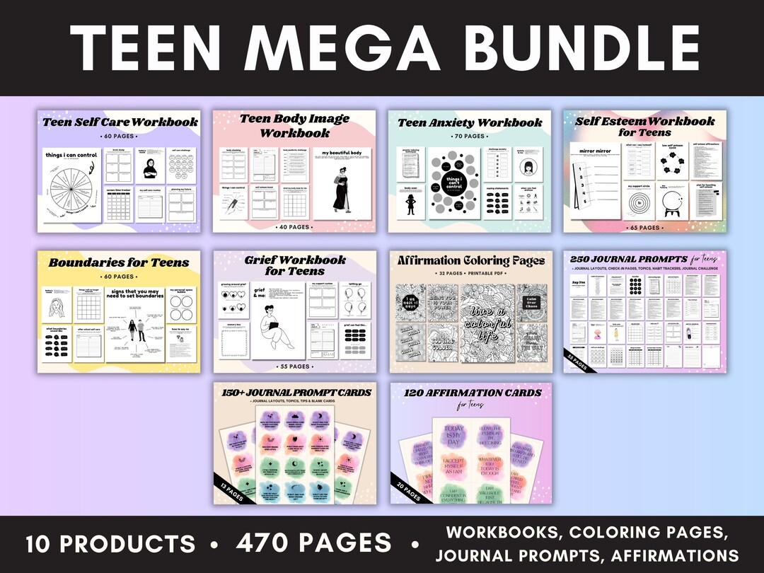 Teen Mega Bundle, Teen Self Care Workbook, Teen Mental Health, Teen ...