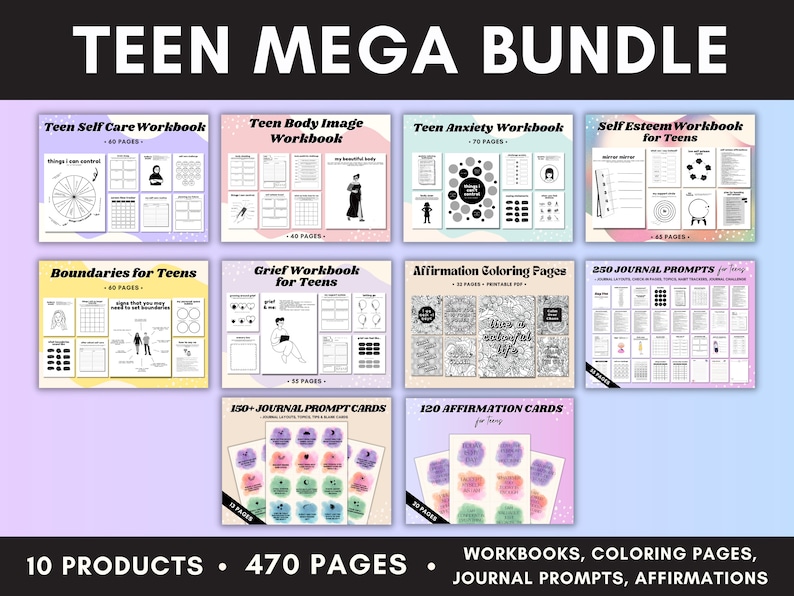 Teen Mega Bundle, Teen Self Care Workbook, Teen Mental Health, Teen ...