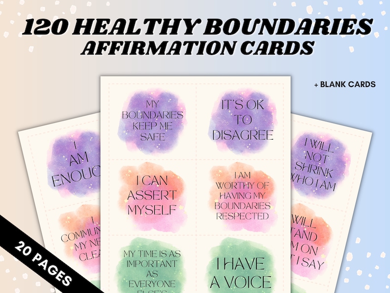 Boundaries Affirmation Cards, Printable, Setting Healthy Boundaries, Positive Affirmations for ...