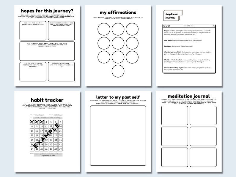 Maladaptive Daydreaming Worksheets, Workbook, Trigger Journal, Therapy ...