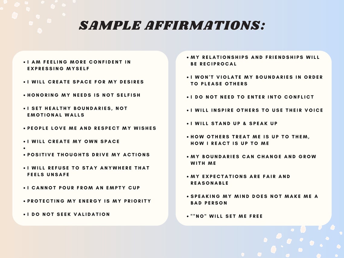 Boundaries Affirmation Cards, Printable, Setting Healthy Boundaries, Positive Affirmations for ...