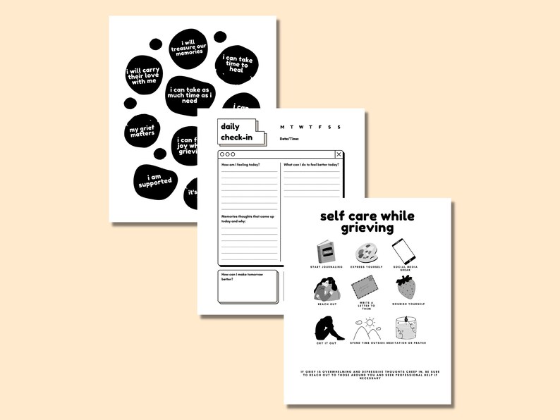Grief Worksheets, Self Care Workbook, Grief Therapy Journal, Processing ...