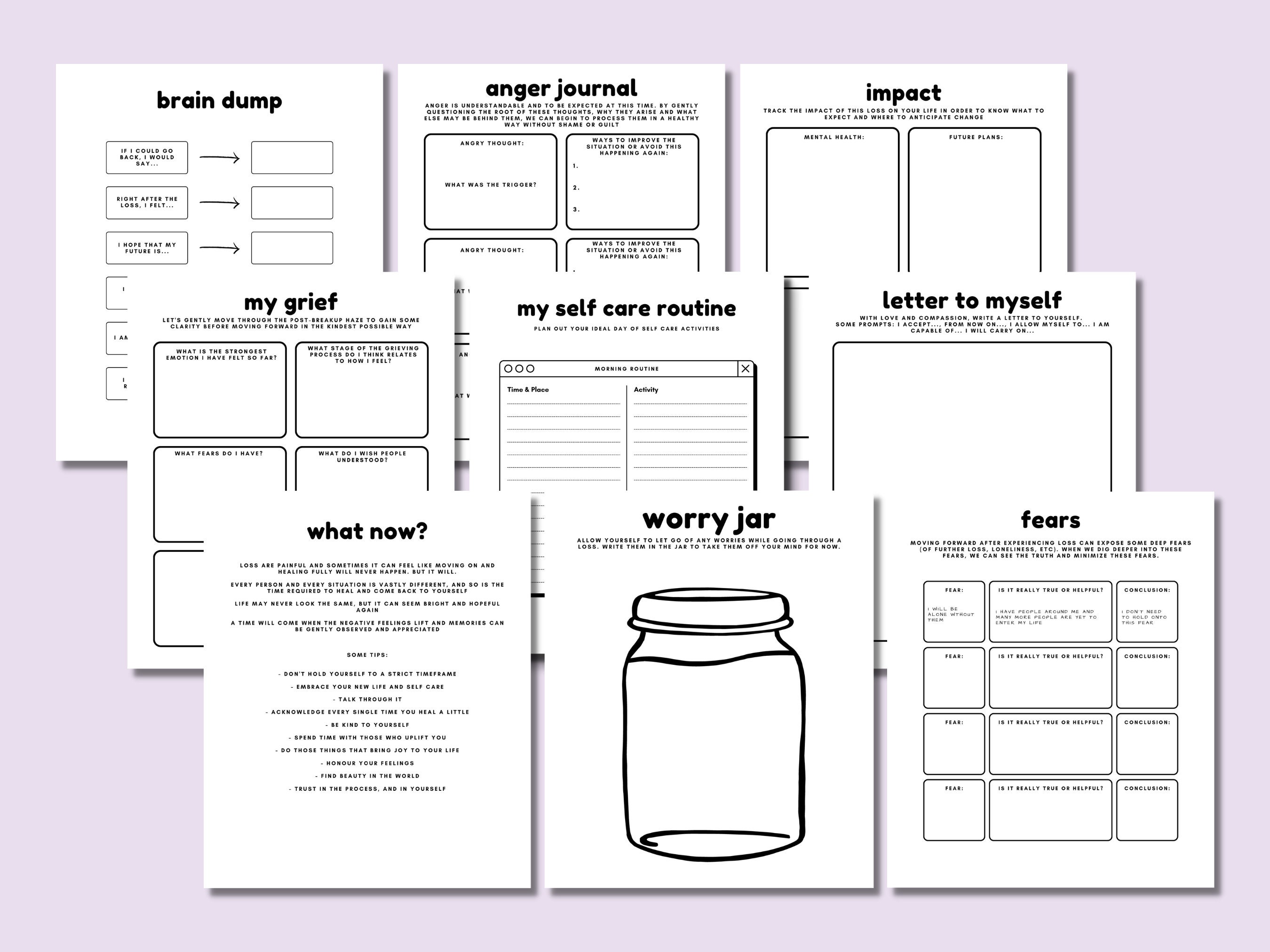 Grief Worksheets for Teens, Self Care Workbook, Grief Therapy Journal ...