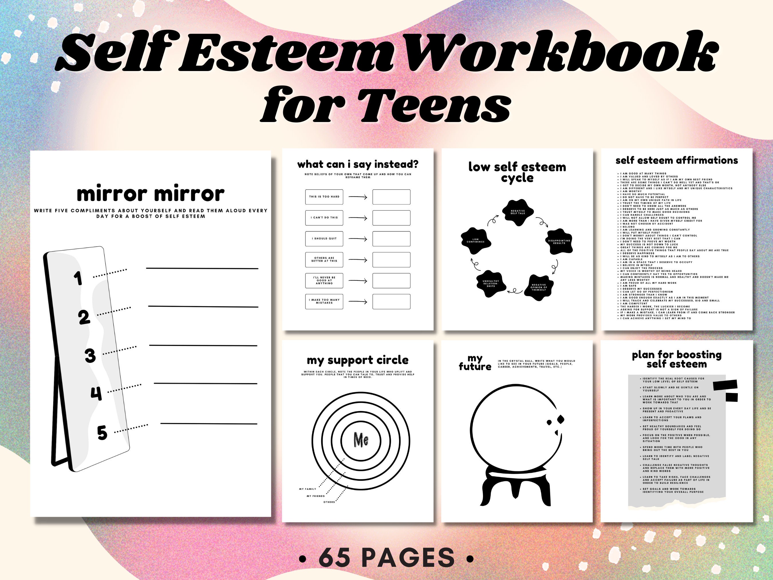 Self Esteem for Teens Worksheets, Workbook, Self Esteem Journal, Low ...