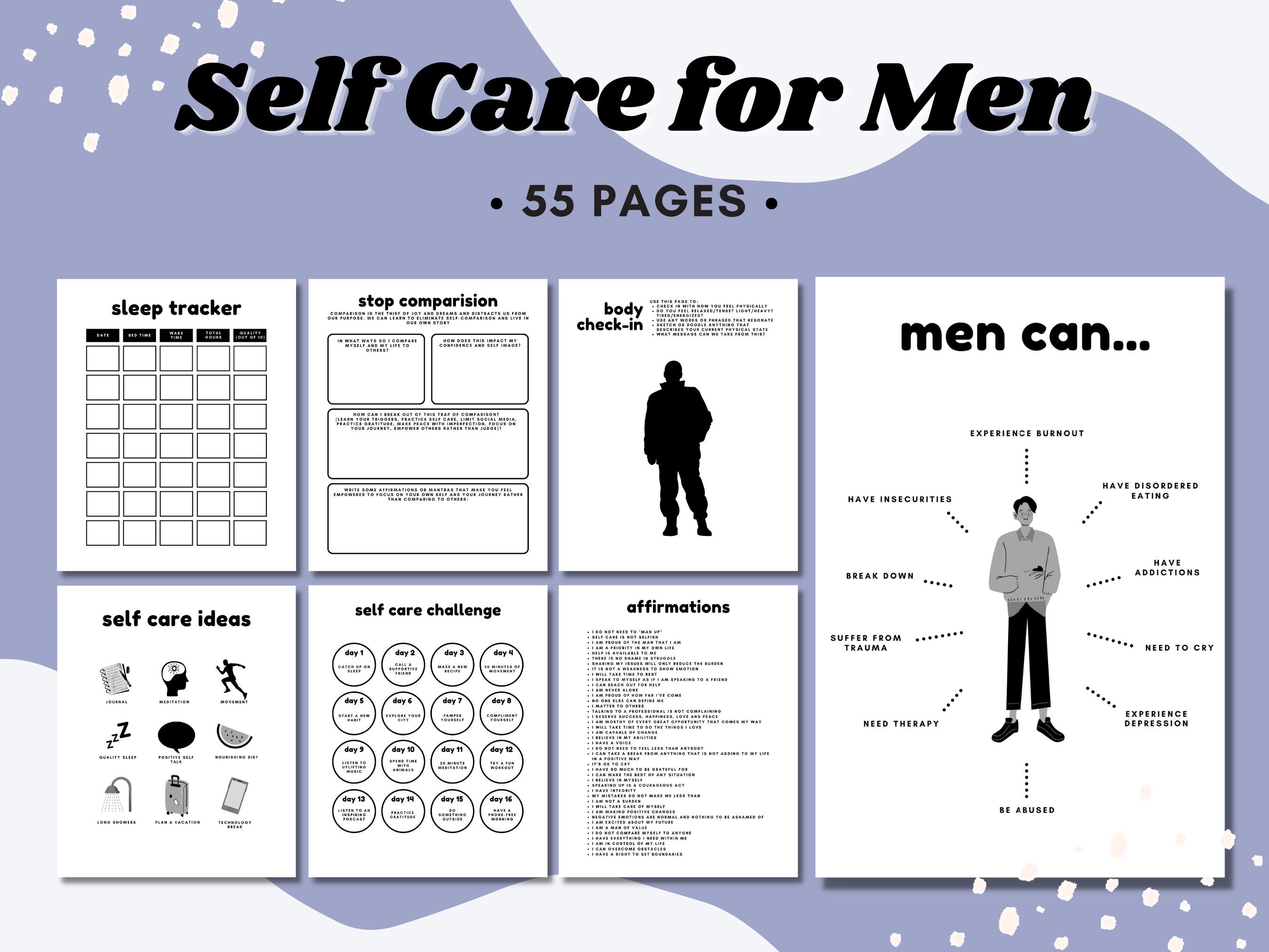 Self Care for Men Workbook, Men's Mental Health, Male Self Care, Therapy Worksheet for Men, Men ...