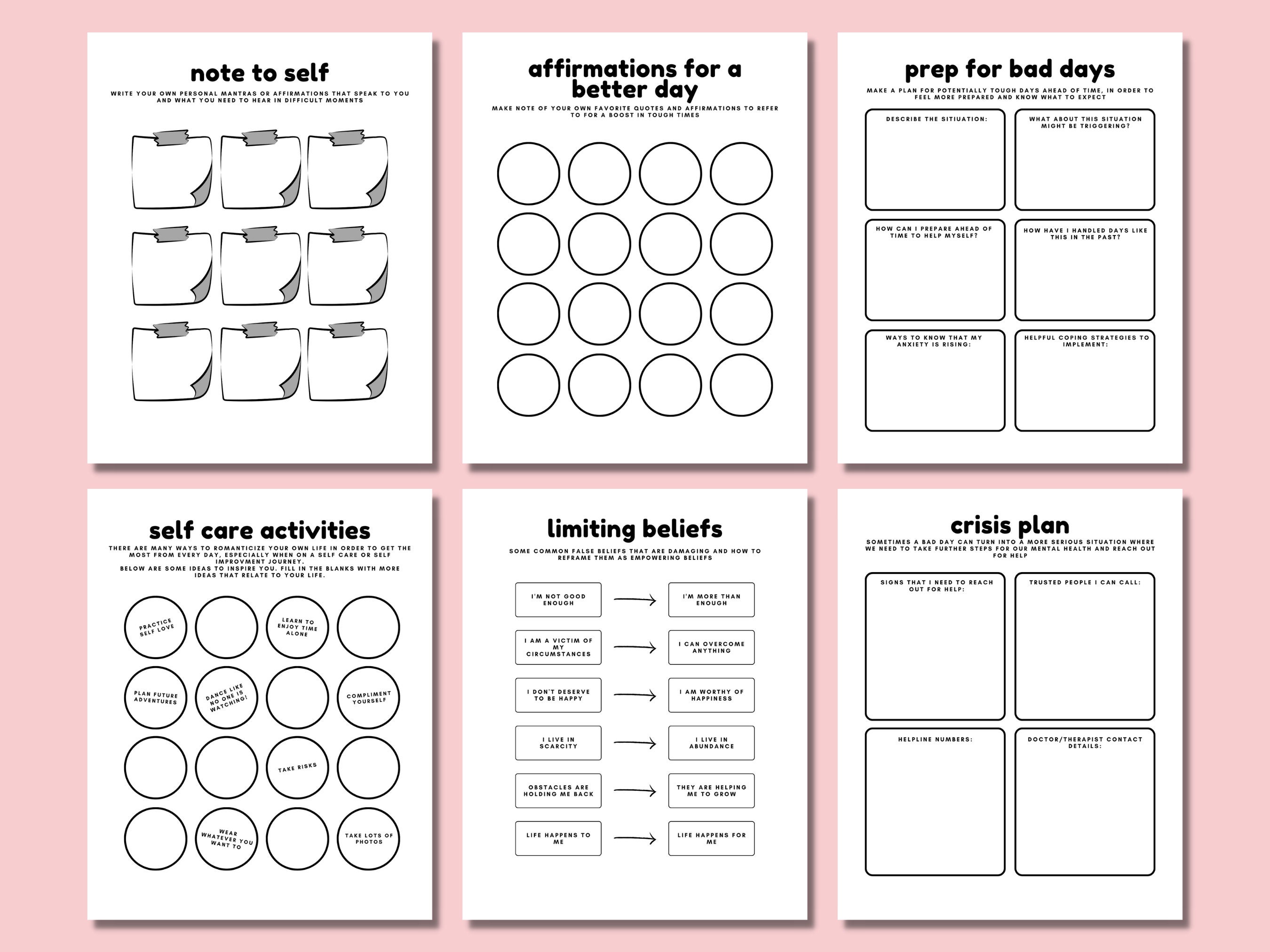 Bad Days Self Care Workbook, Worksheet, Printable, Self Care Journal ...