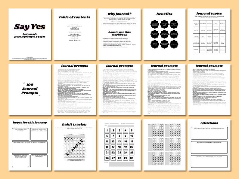 100 Journal Prompts for Body Image, Body Image Worksheet, Body Positive ...