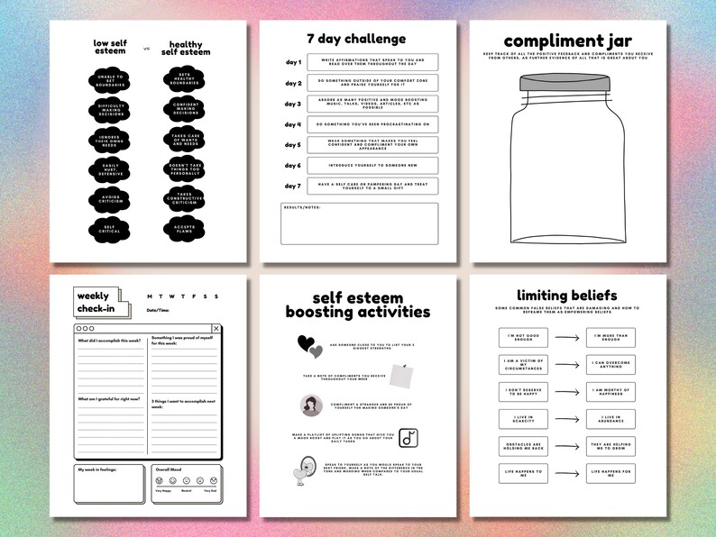 Self Esteem for Teens Worksheets, Workbook, Self Esteem Journal, Low ...