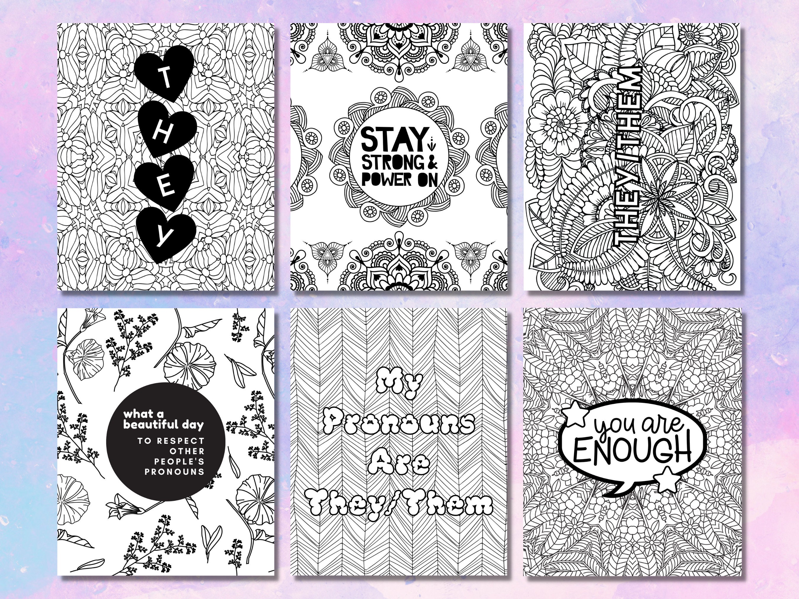 They/them Pronoun Coloring Pages, LGBTQ, Mental Health Coloring Pages ...