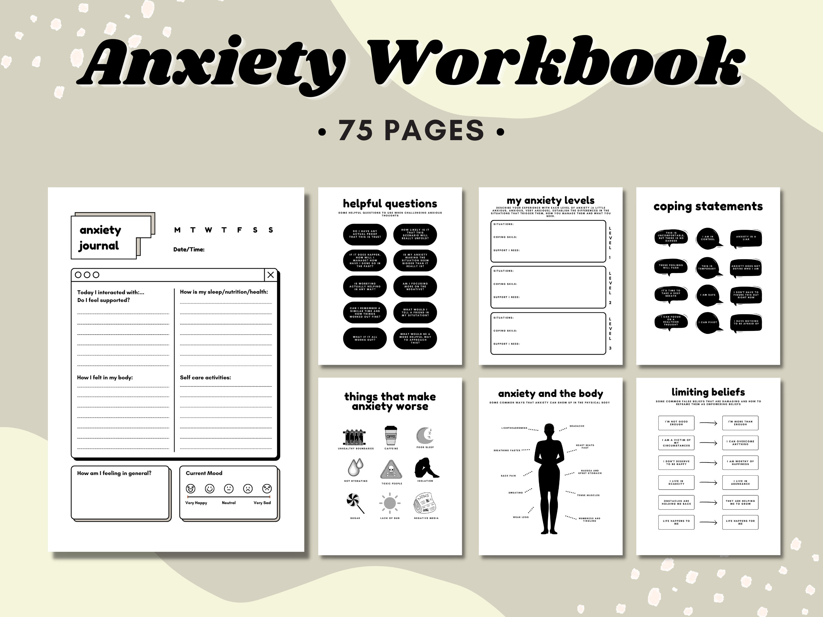 Anxiety Worksheets, Workbook, Anxiety Journal, Anxiety Relief ...