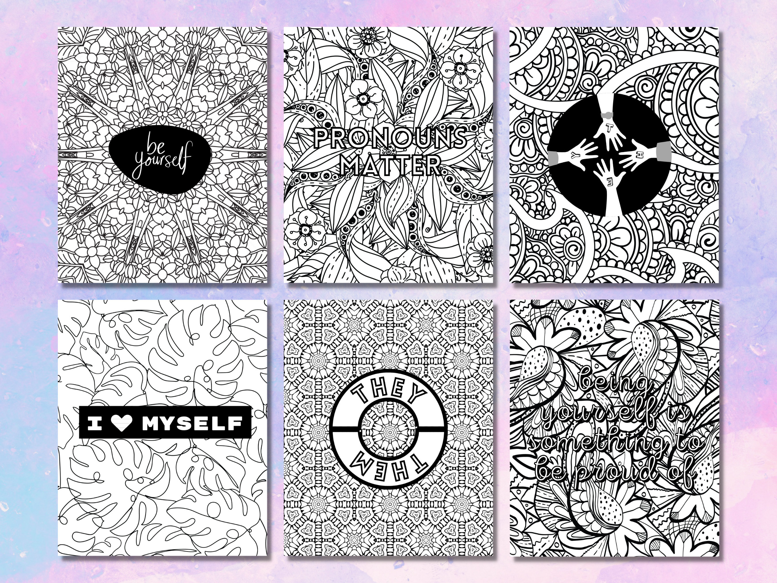 They/them Pronoun Coloring Pages, LGBTQ, Mental Health Coloring Pages ...