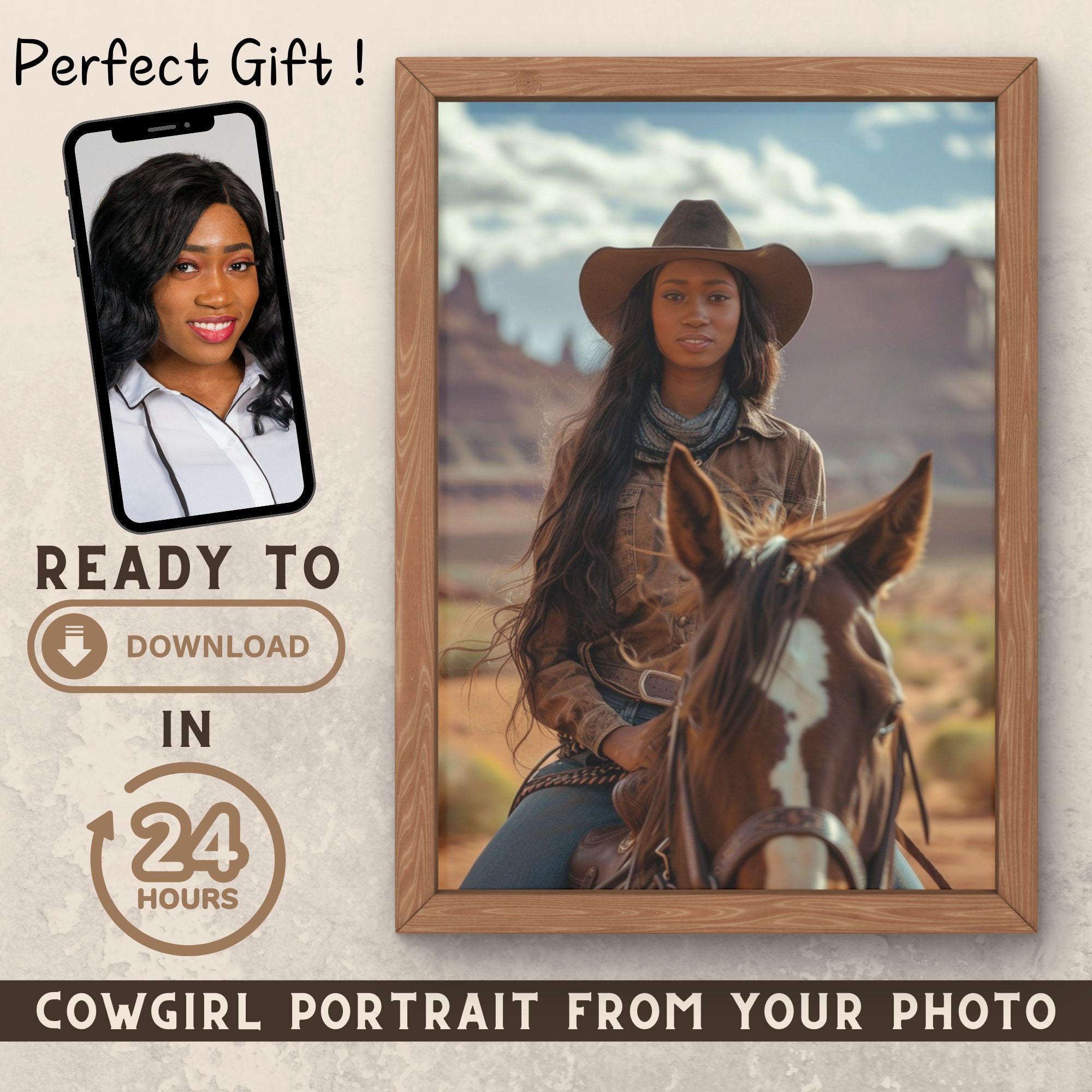 Custom Cowgirl Portrait From Your Photo Digital Download Custom ...
