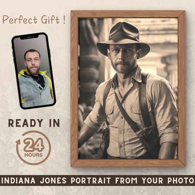 Custom Indiana Jones Portrait - Printed Portrait - Custom Portrait From ...