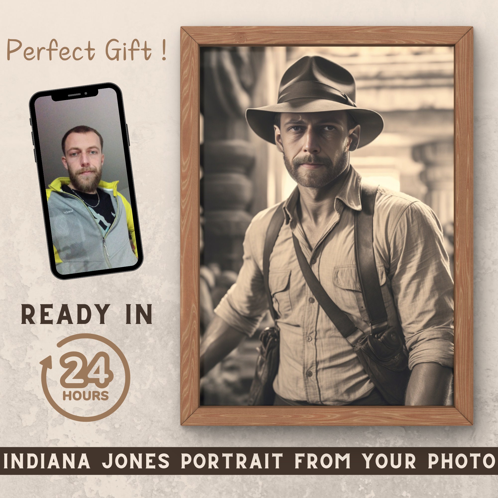 Custom Indiana Jones Portrait - Printed Portrait - Custom Portrait From ...