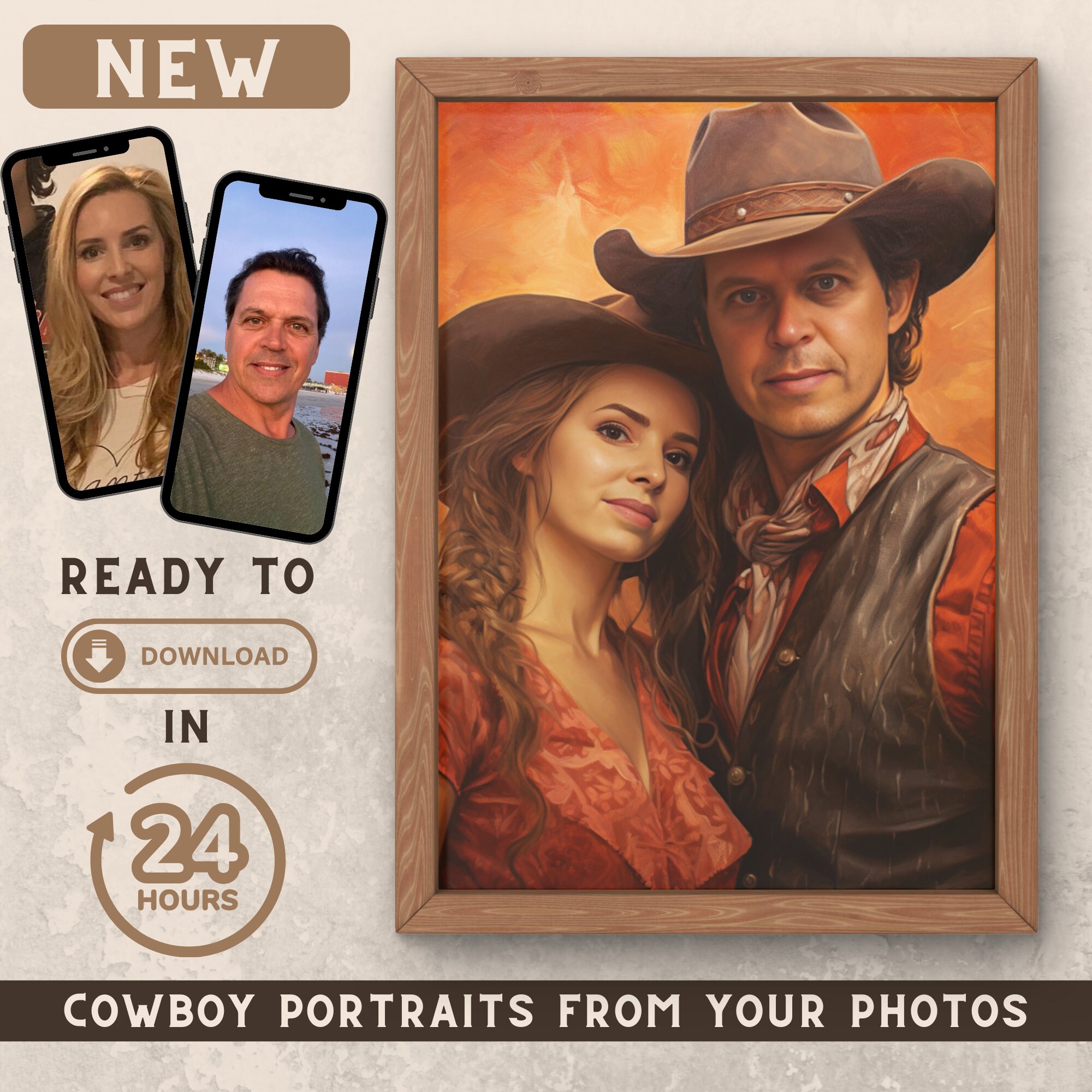 Custom Cowboy Couple Portrait From Photo Digital Download Custom ...