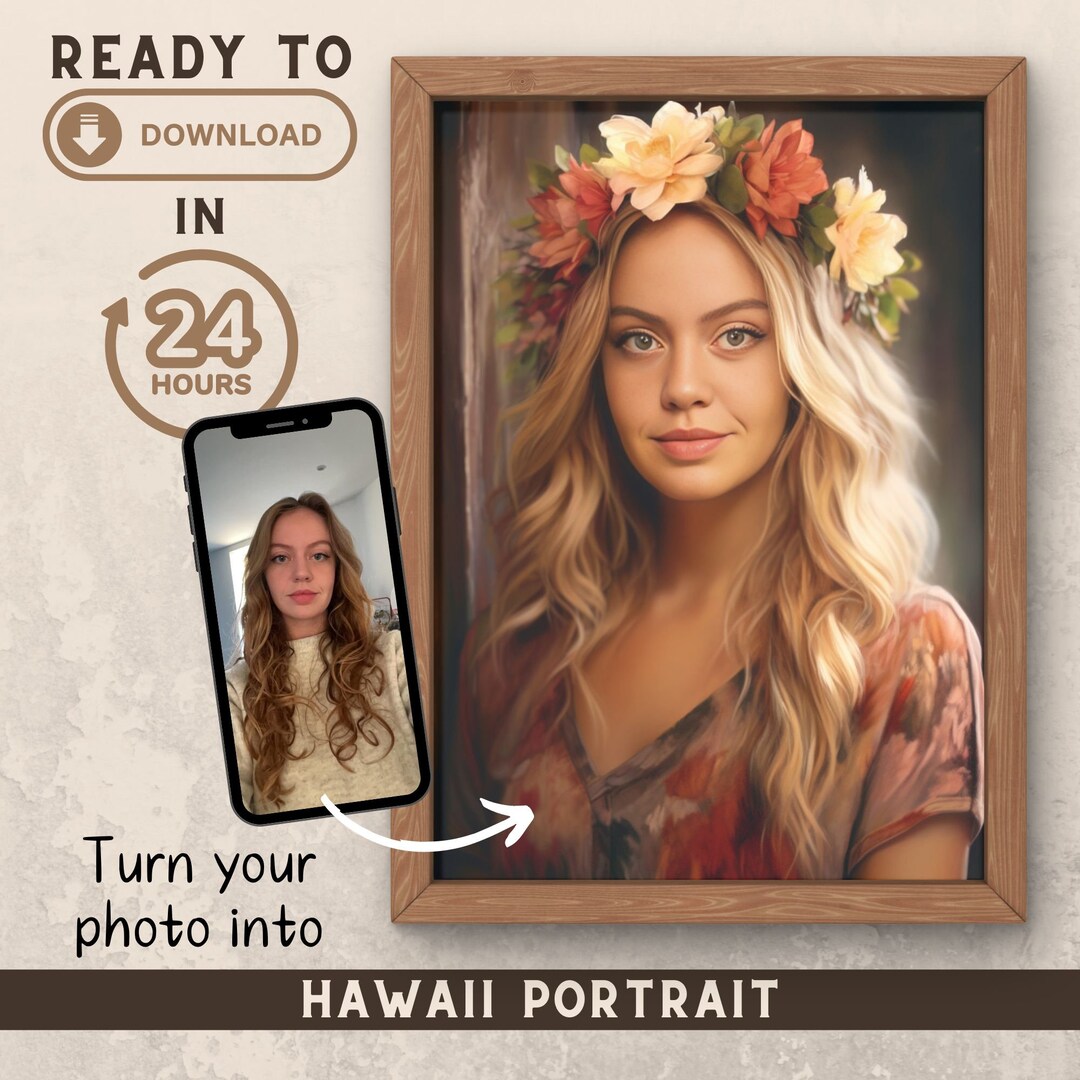 Custom Hawaii Portrait Digital Download Custom Portrait From Photo Gift ...