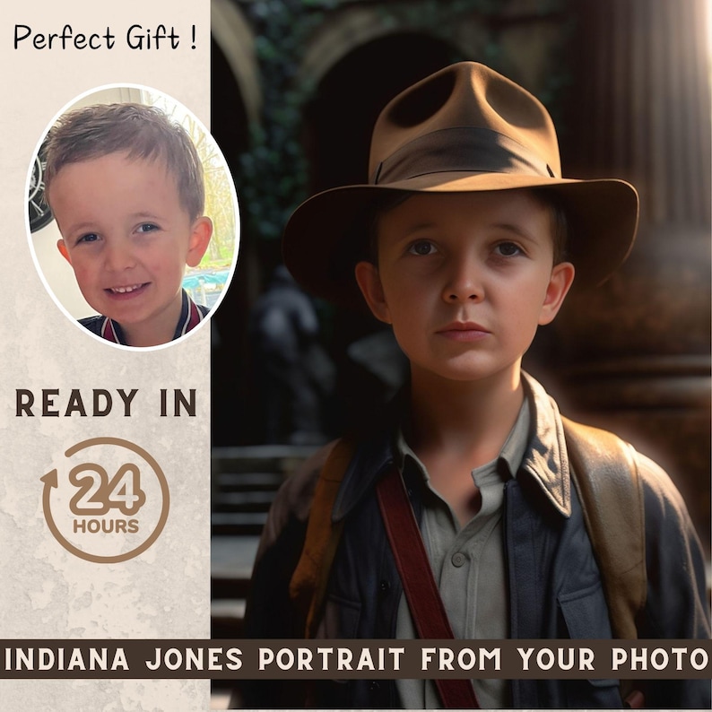 Custom Indiana Jones Kid Portrait - Printed Portrait - Portrait From ...