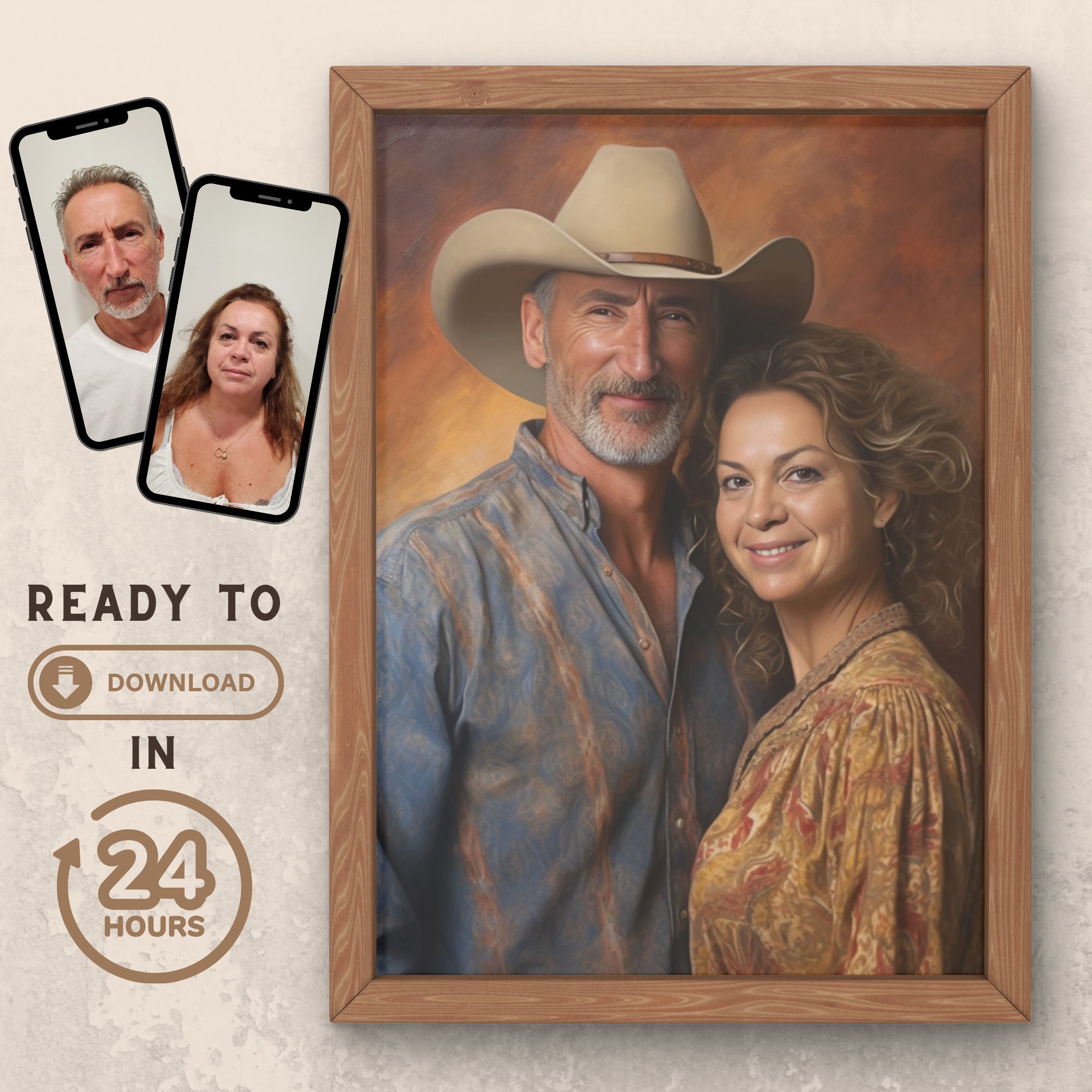 Custom Cowboy Couple Portrait From Photo Digital Download Custom ...