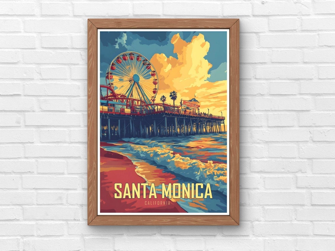 Santa Monica Pier Travel Poster - Digital Download - Illustration ...