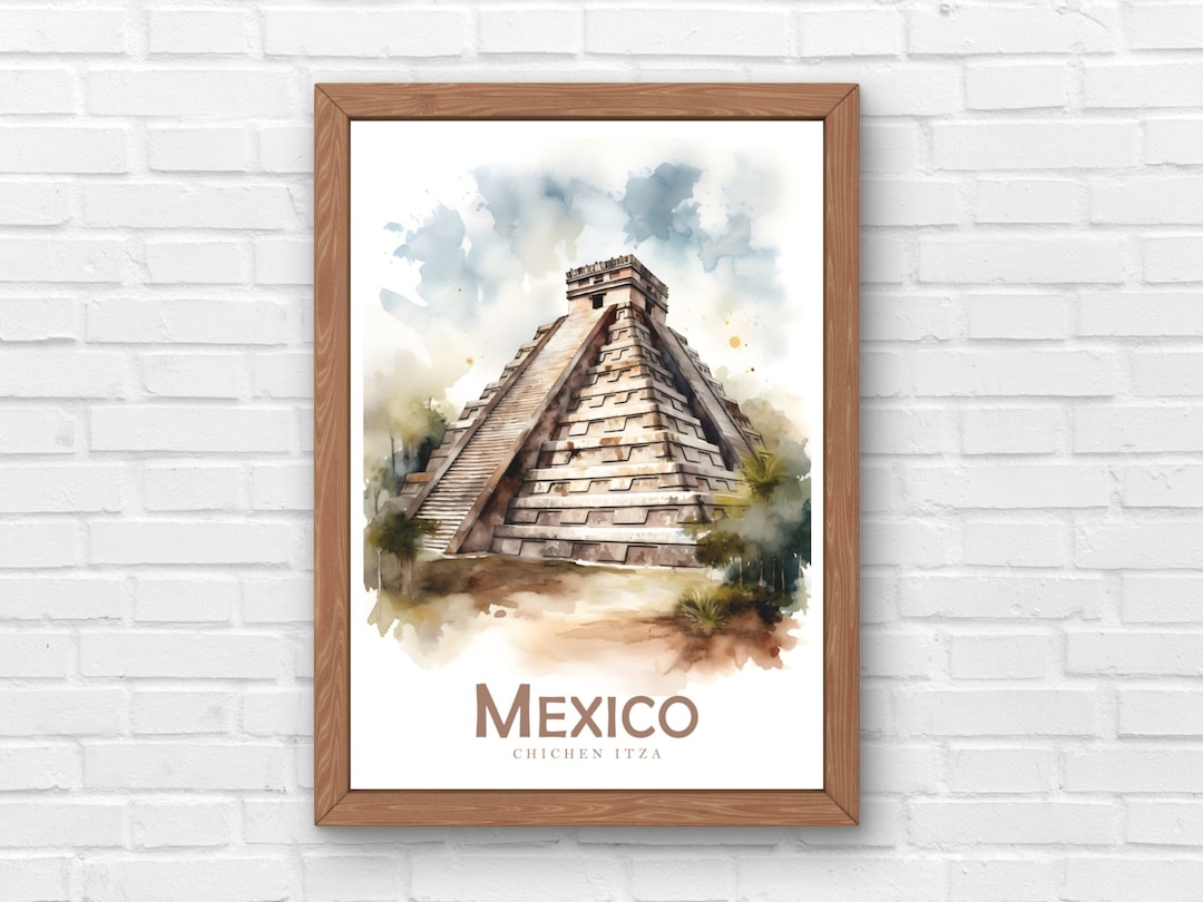 Mexico Digital Download Chichen Itza Commercial Use Watercolor Wall Art ...