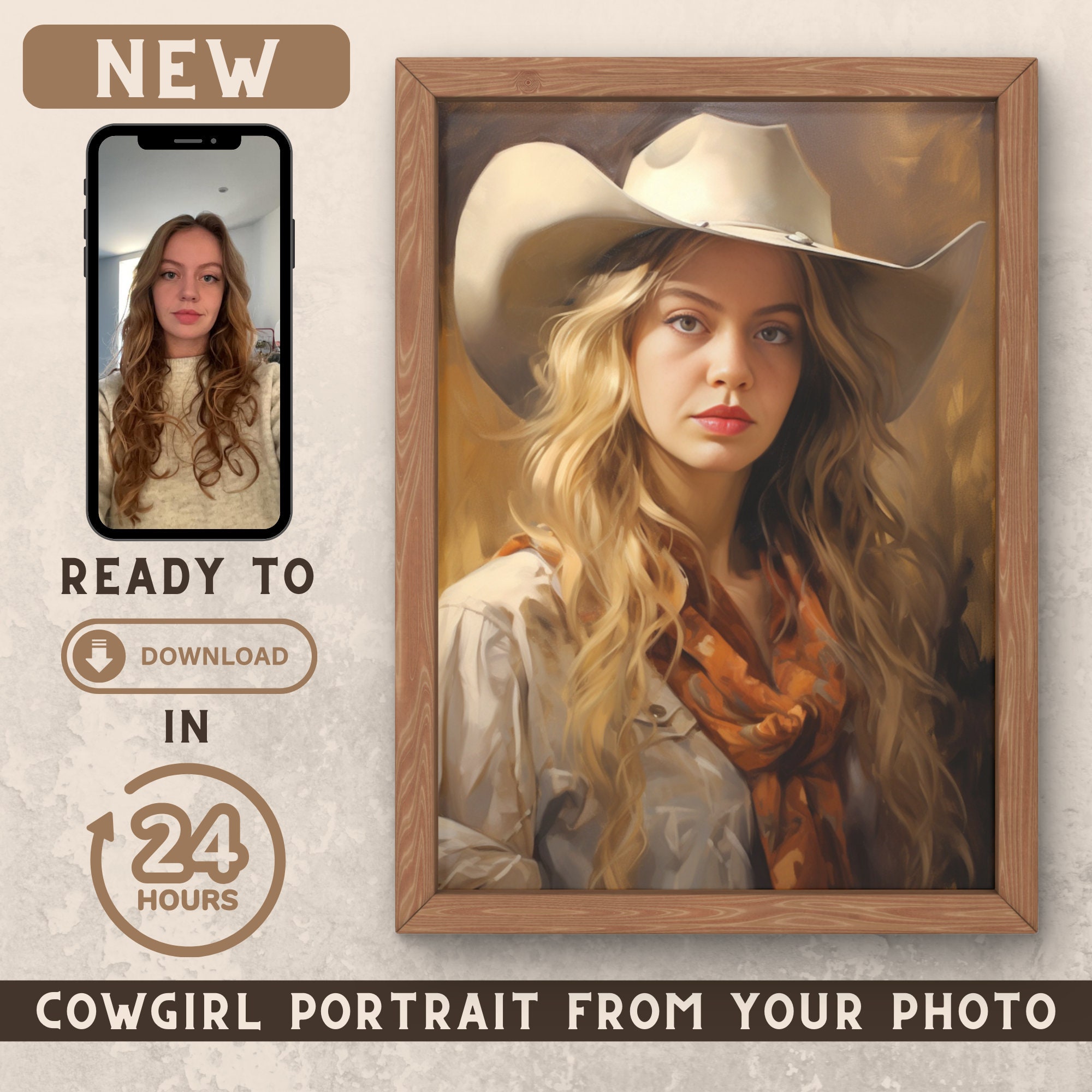Custom Cowgirl Portrait From Photo Digital Download Custom Portrait ...