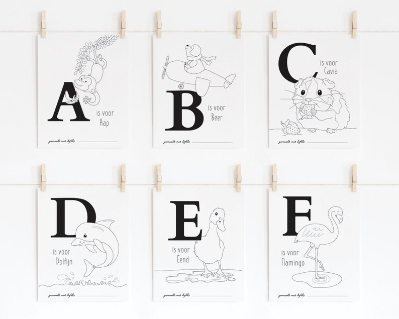 Dutch Animal Alphabet Coloring Book | Alfabetboek | Baby Shower Game ...