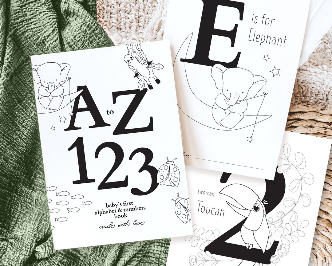 Animal Alphabet & Numbers Coloring Book | ABC and 123 Baby Shower Game ...