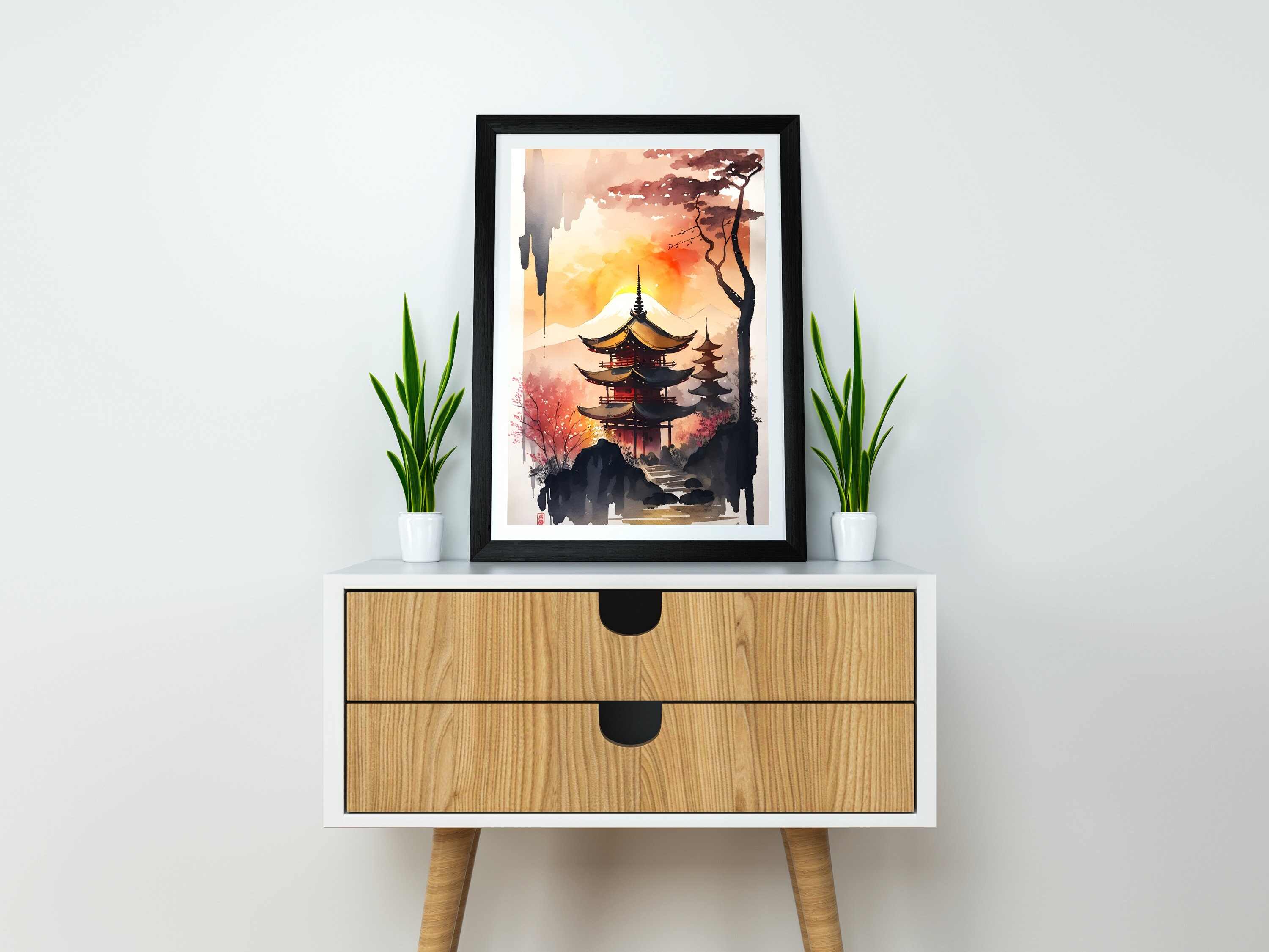 Japanese Watercolour Wall Art Japanese Temple Printable Art Japanese ...