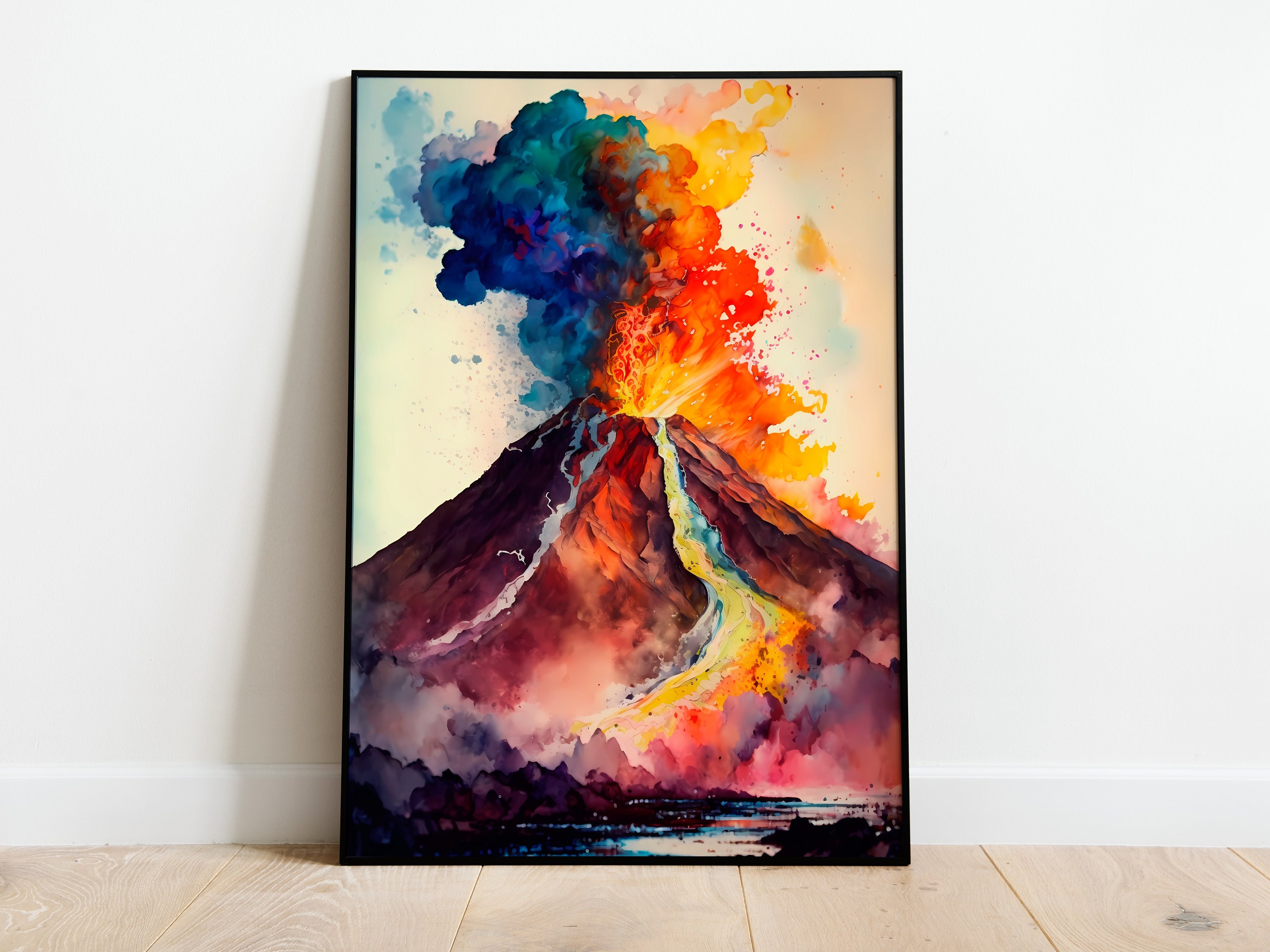 Watercolor Volcanic Eruption, Watercolor Vulcano, Watercolour Digital ...